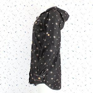 Jackets & Coats | Star Print Hooded Button Up Denim Jacket Black | Poshmark